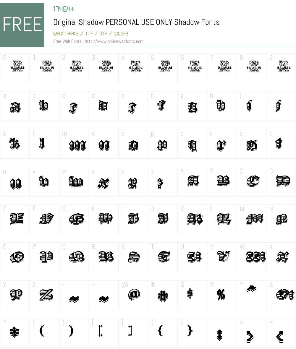 Original Shadow PERSONAL USE ONLY Shadow 1.001;FEAKit 1.0 Fonts Free ...