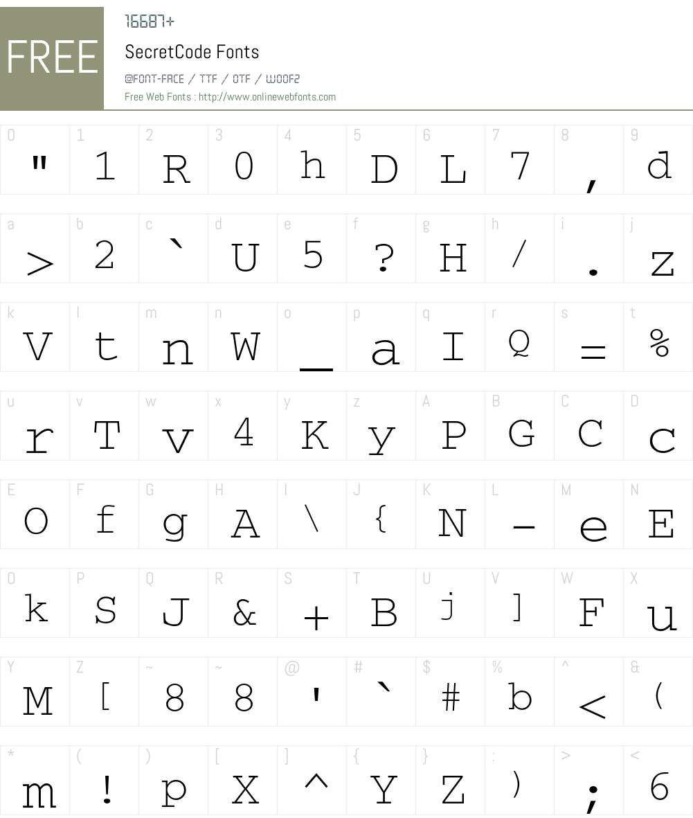 SecretCode Converted from c:6-lba-ttY_CODE.TF1 by ALLTYPE Fonts Free ...