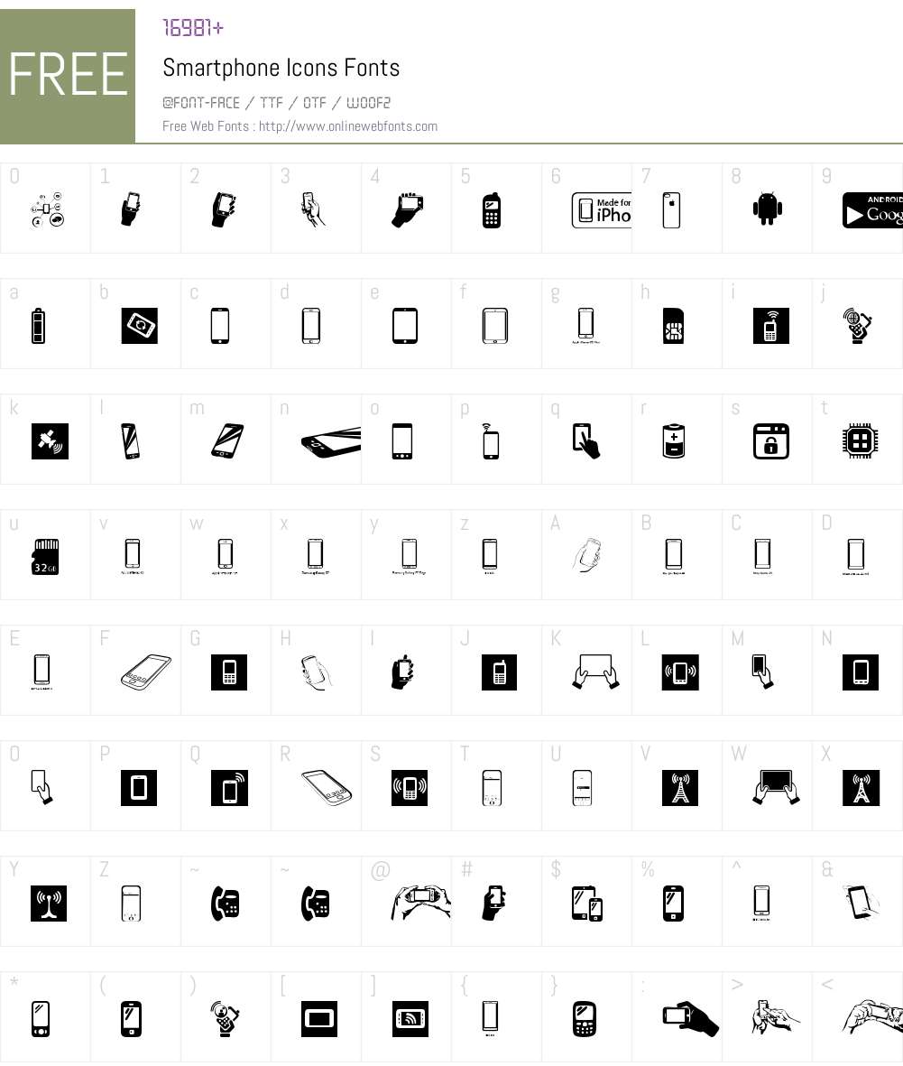 Smartphone Icons 1.00 January 27, 2015, initial release Fonts Free ...