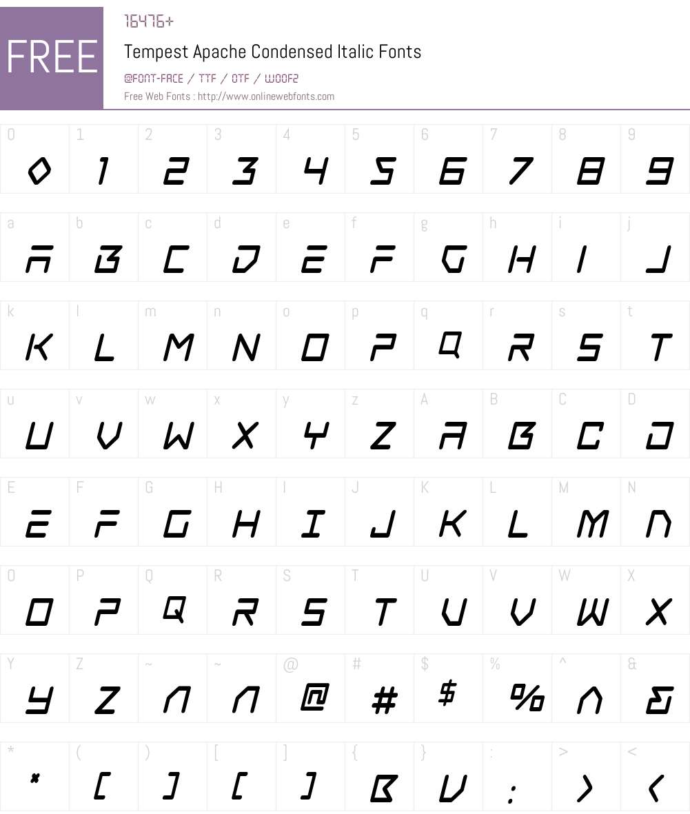 Tempest Apache Condensed Italic 1.0; 2018 Fonts Free Download - OnlineWebFonts.COM