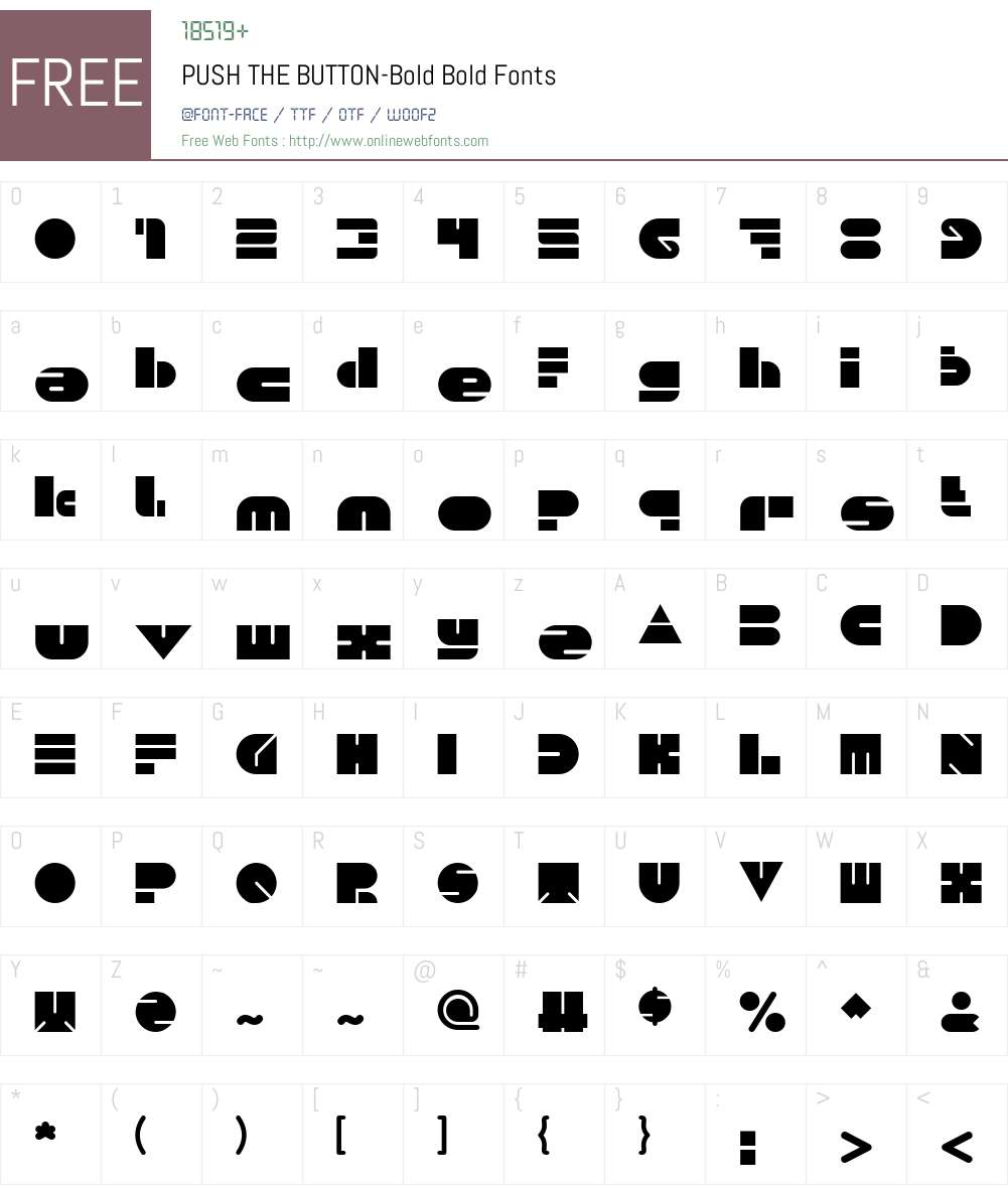 PUSH THE BUTTON-Bold Bold 1.00;May 14, 2019;FontCreator 11.5.0.2430 64 ...