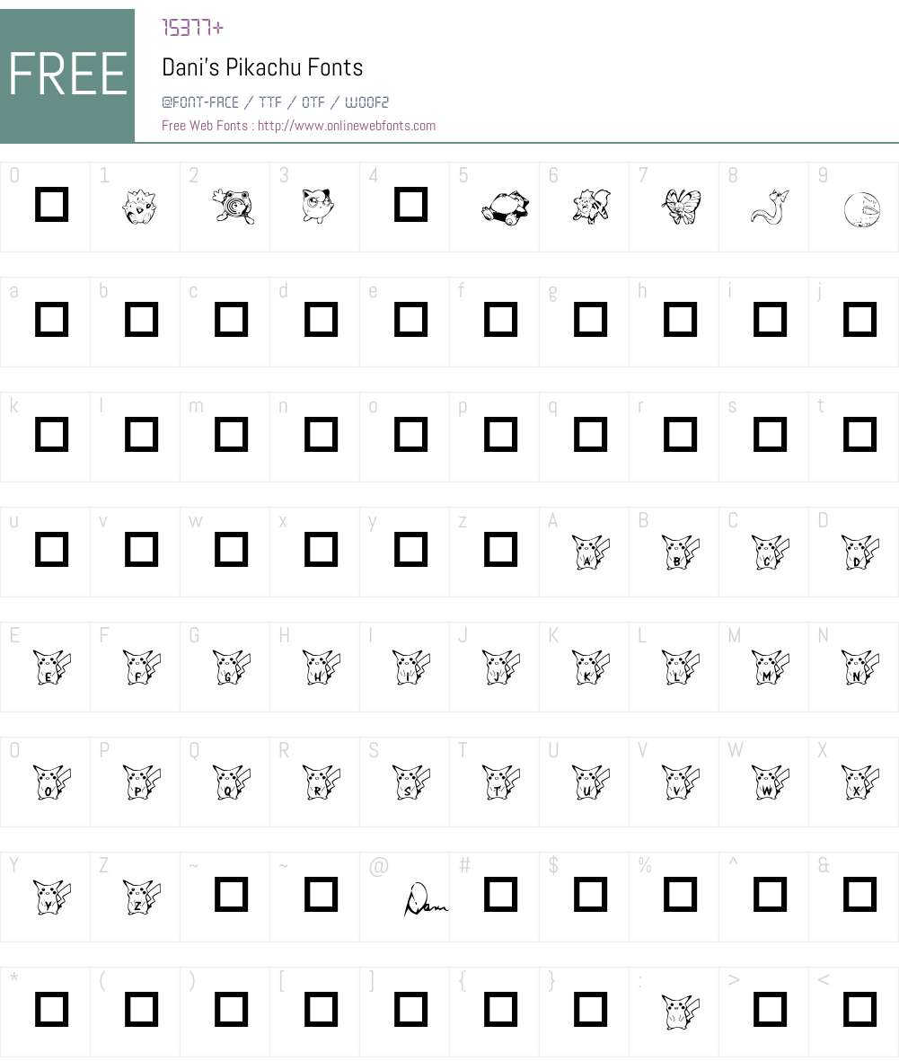 Dani's Pikachu Macromedia Fontographer 4.1 10/22/1999 Fonts Free ...