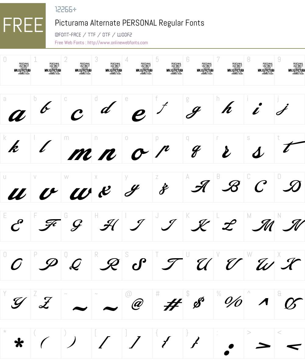 Picturama Alternate PERSONAL 1.000;Glyphs 3.2 (3207) Fonts Free ...