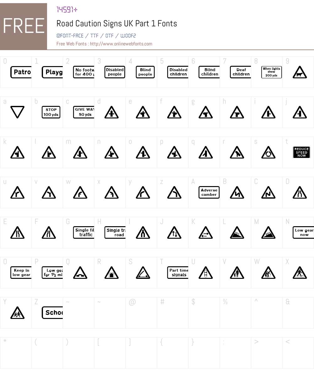 Road Caution Signs UK Part 1 1.000 Fonts Free Download - OnlineWebFonts.COM