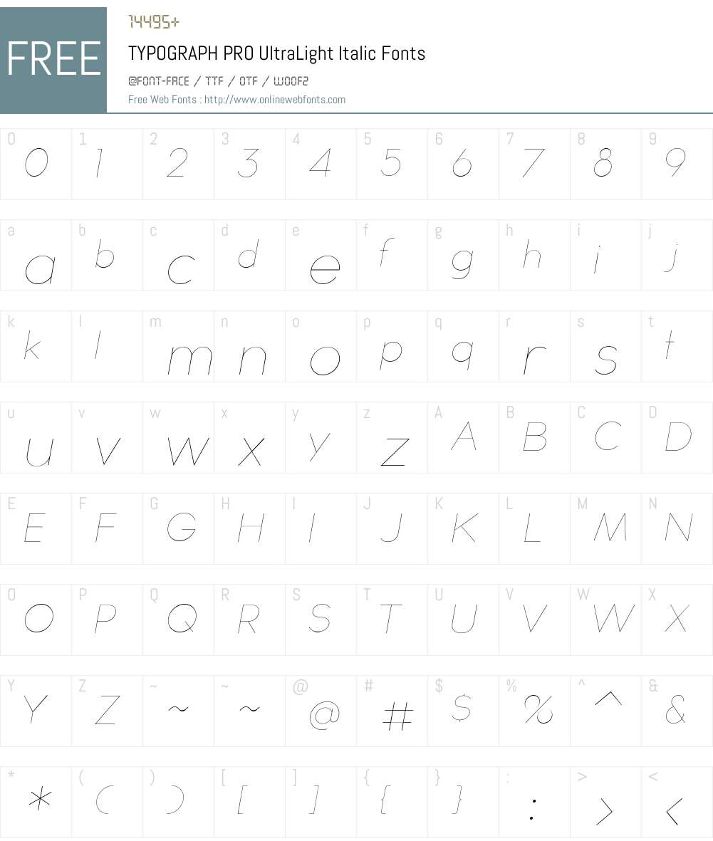 TYPOGRAPH PRO UltraLight Italic 1.000 Fonts Free Download ...
