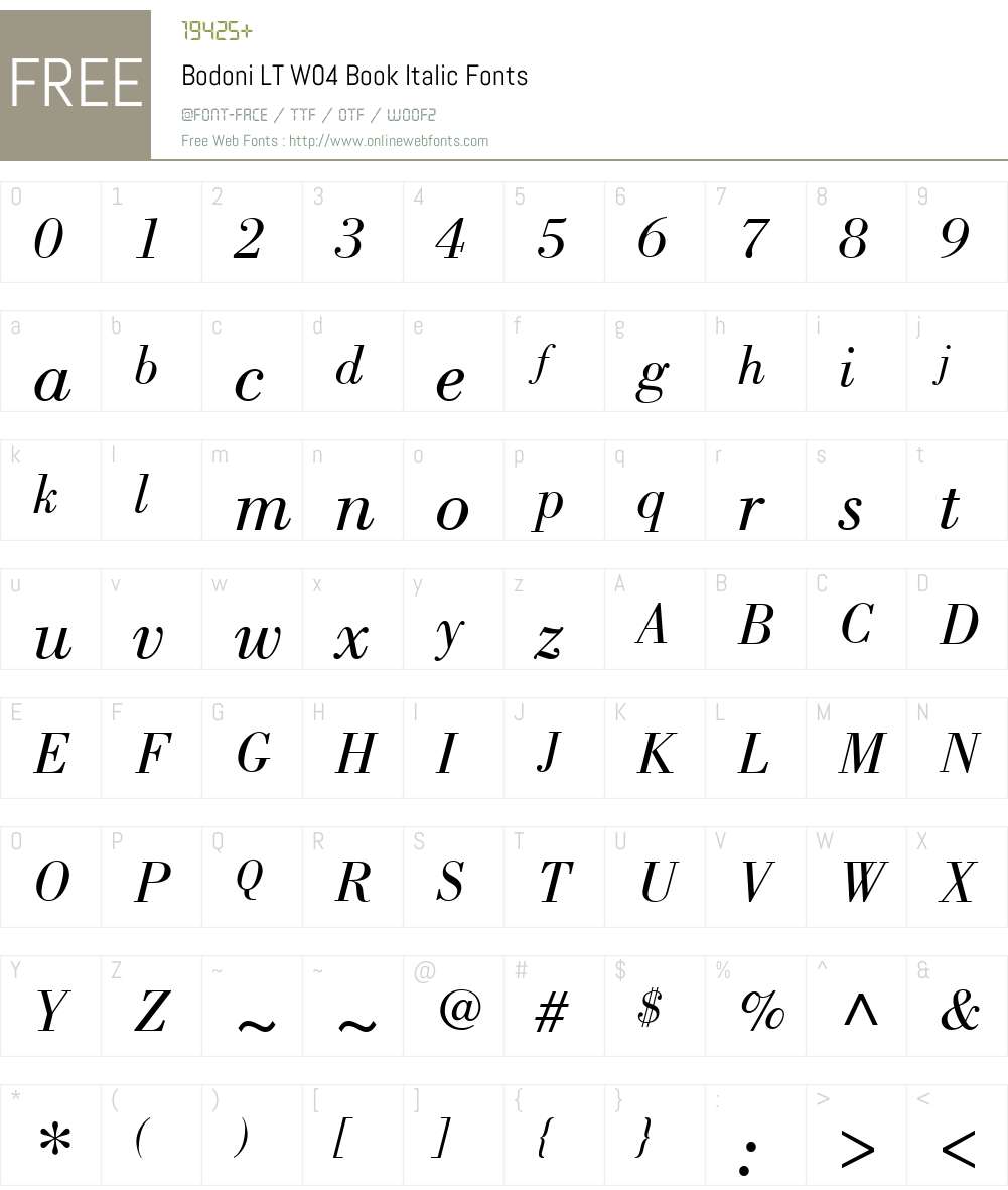 Bodoni LT W04 Book Italic 1.00 Fonts Free Download - OnlineWebFonts.COM