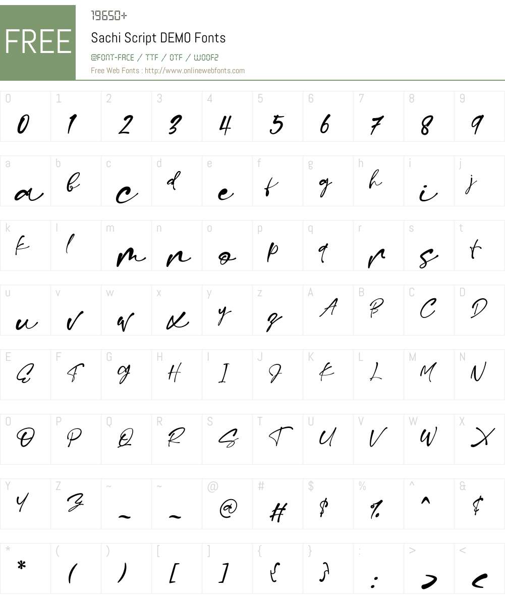 Sachi Script DEMO 1.00;July 27, 2020;FontCreator 12.0.0.2565 64-bit ...
