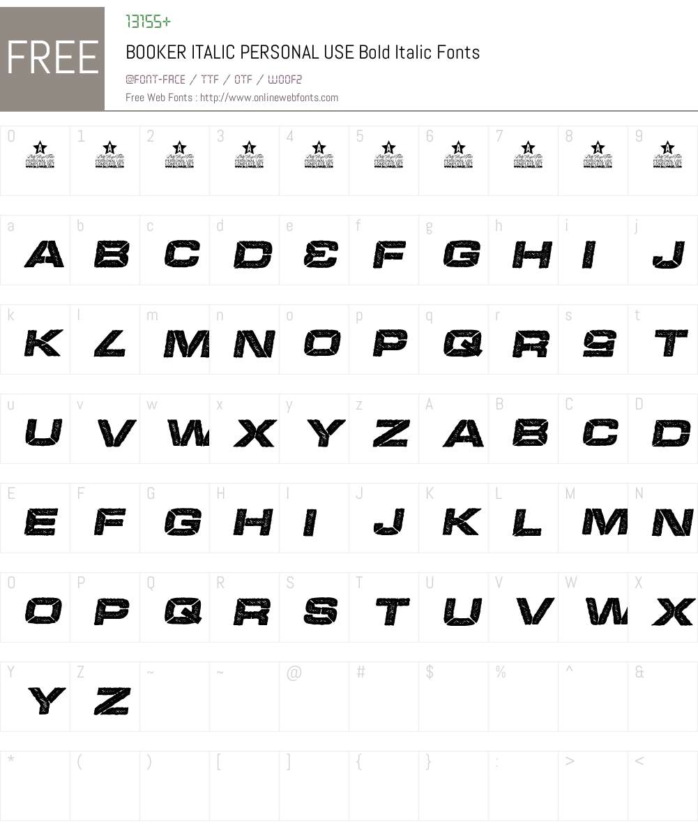 BOOKER ITALIC PERSONAL USE Bold Italic 1.000 Fonts Free Download ...